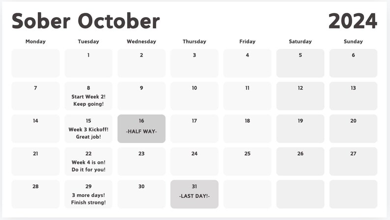 Sober October Wall Calendar - Etsy