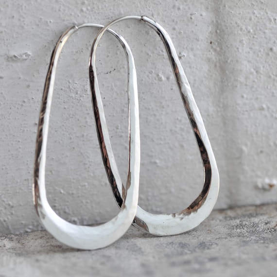 2 Inch Long Oval Hoop Sterling Silver Hoop Horseshoe Hoop - Etsy
