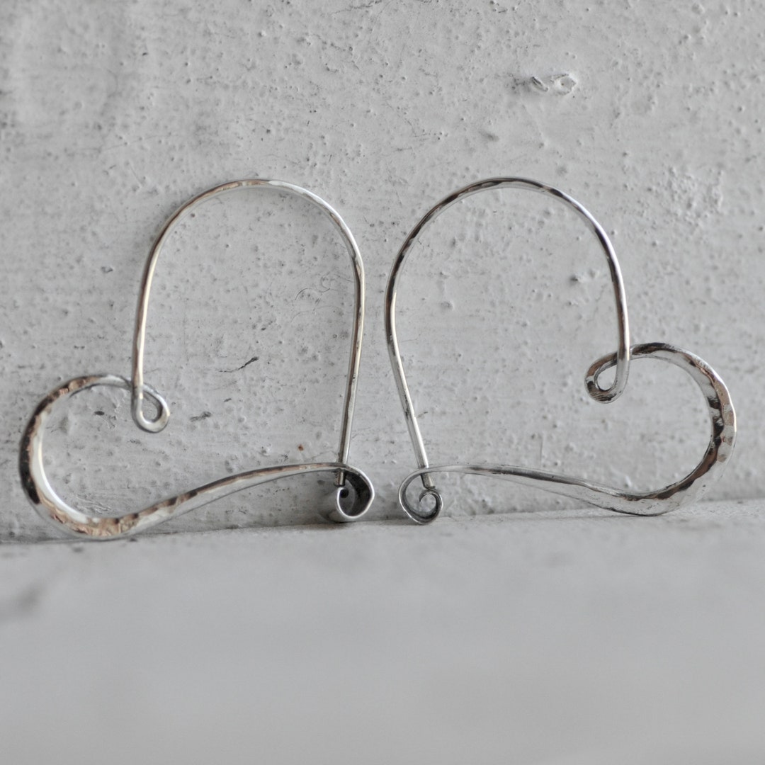 Sterling Silver Heart Hoops Smooth Hammered Endless Style Hoop, Petites ...