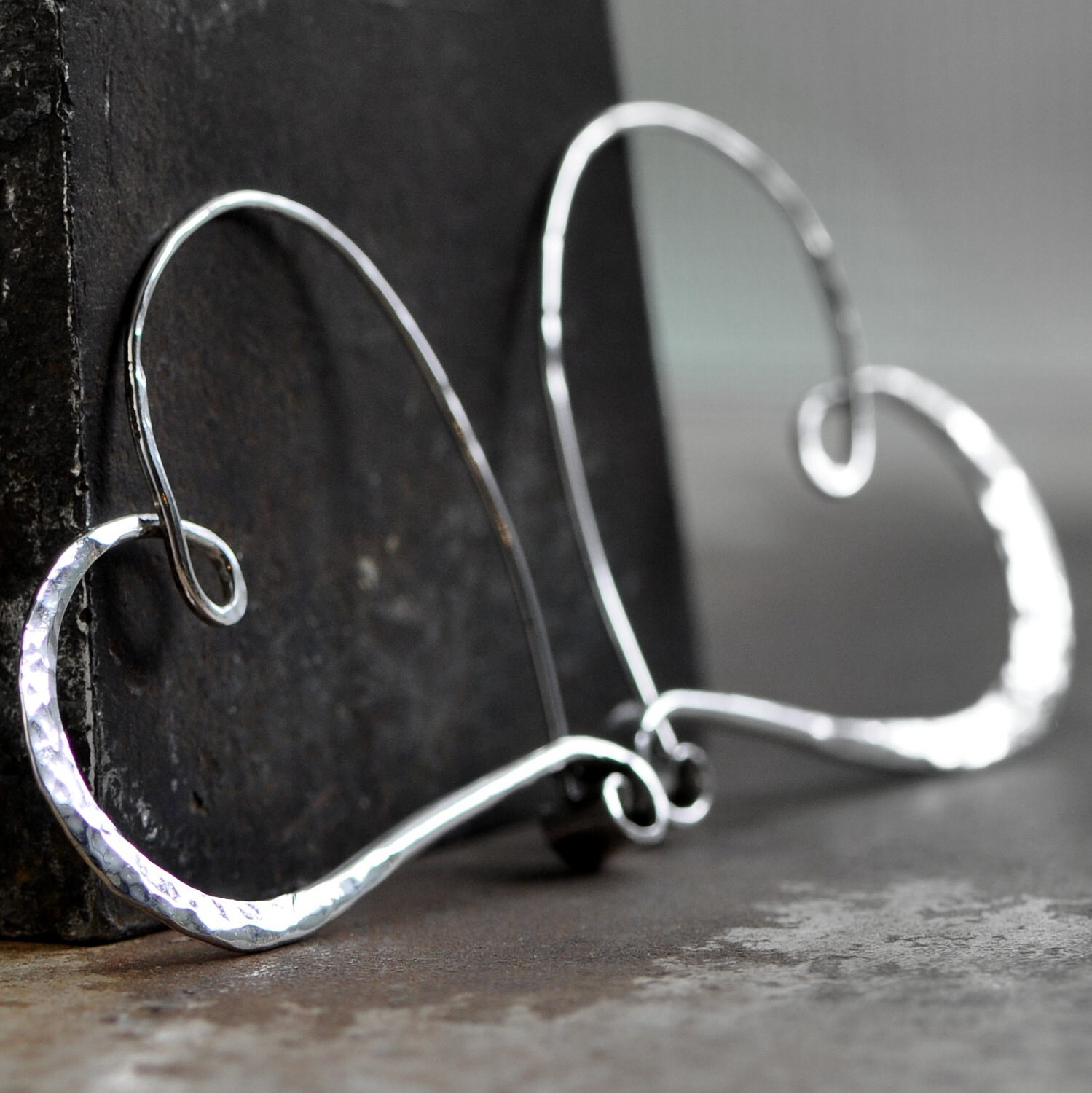 Large Silver Heart Hoop Earrings Hammered Sterling Silver - Etsy