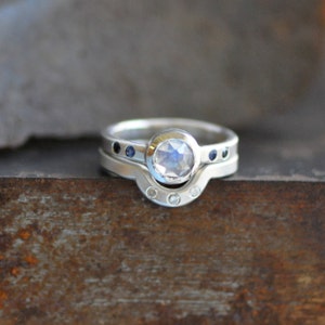 Handmade Rose Cut Moonstone Ring Set: Sterling Silver, Sapphire ...