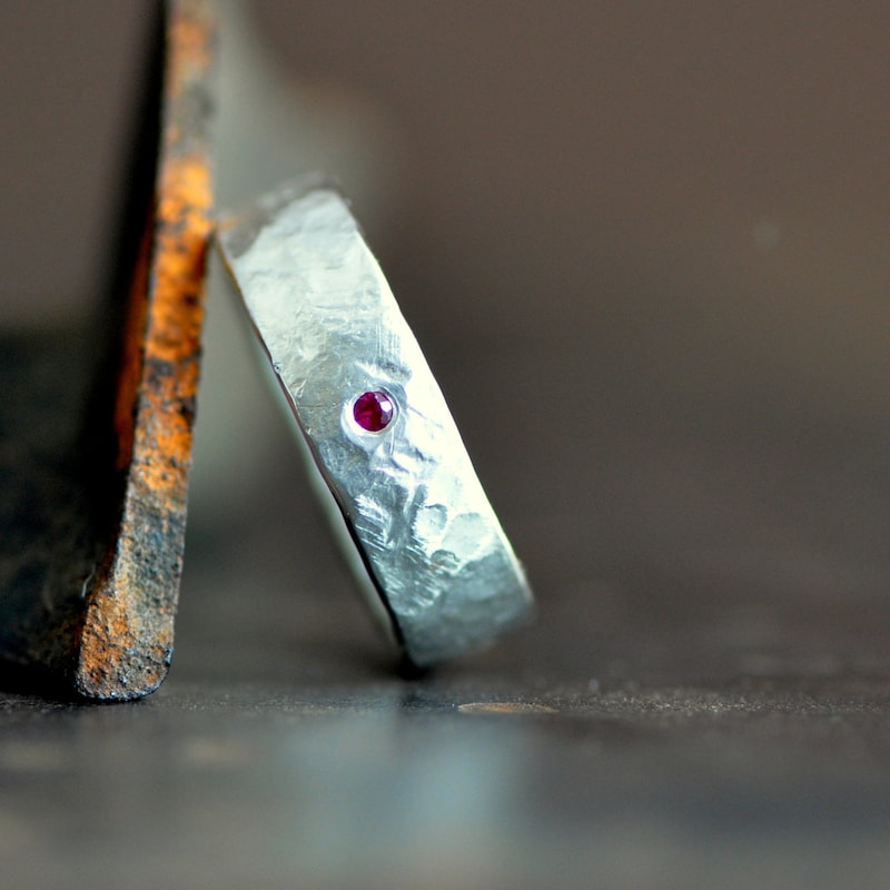 Silver Ruby Forged Ring - Etsy