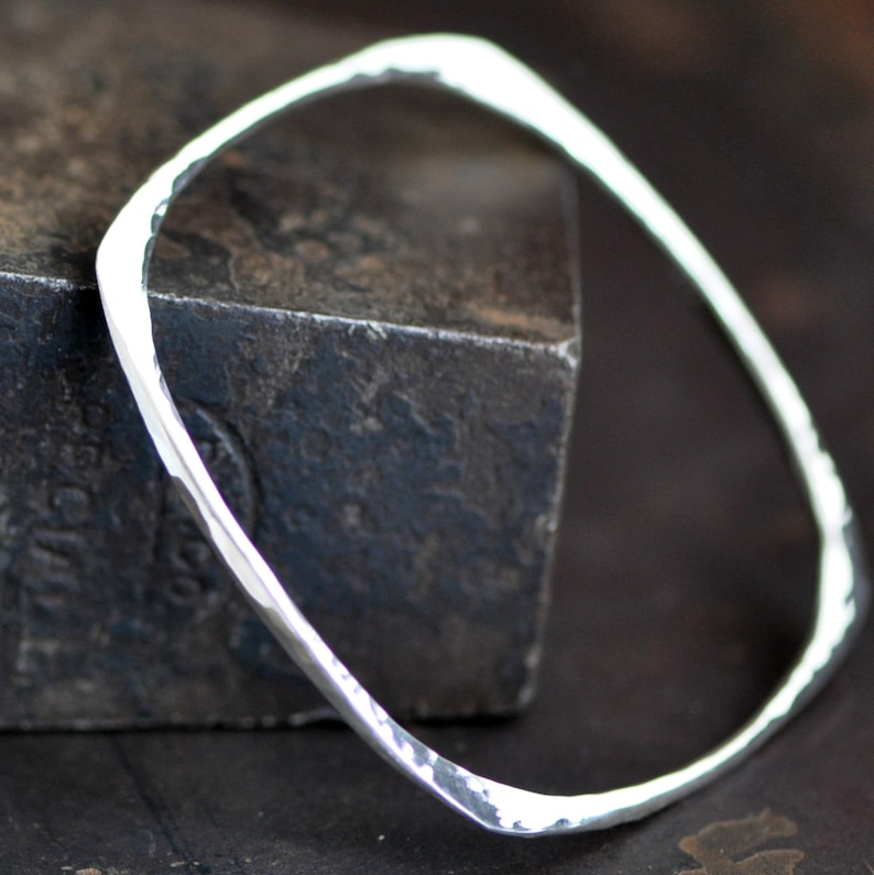 Hand Wrought Sterling Silver Square Bangle Bracelet - Etsy