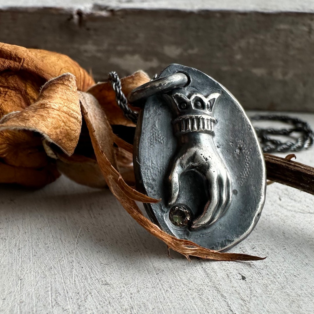 Victorian Hand Pendant in Sterling Silver With Flush Set Brown Diamond ...
