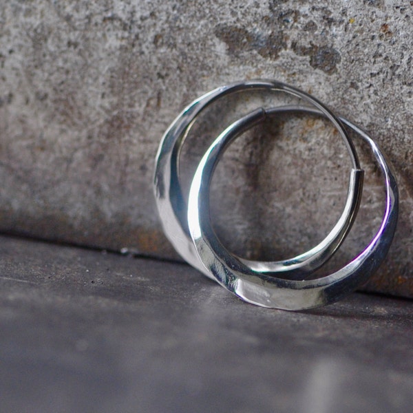 White Gold Hammered Hoop Earrings - Etsy