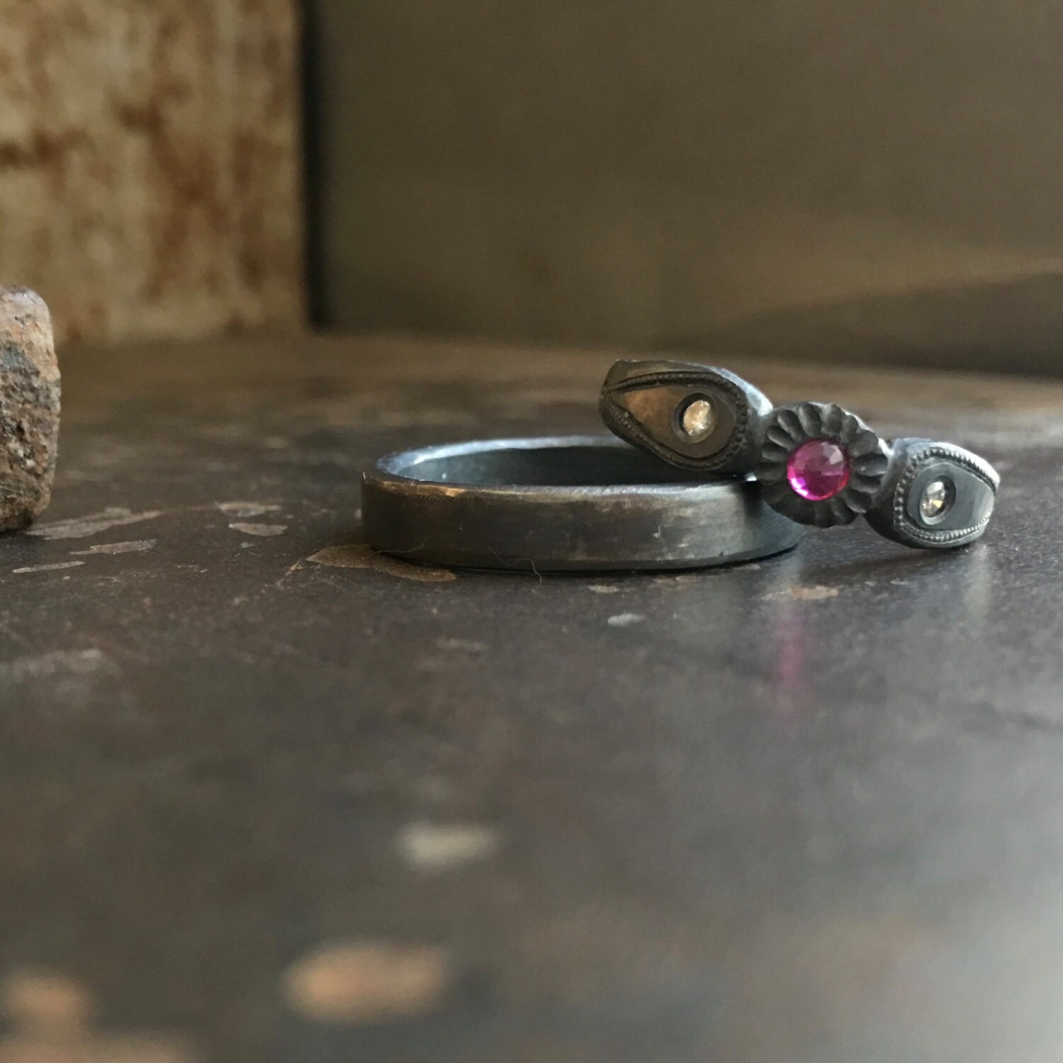 Ruby Relic Ring in Sterling Silver With Diamond Flush - Etsy