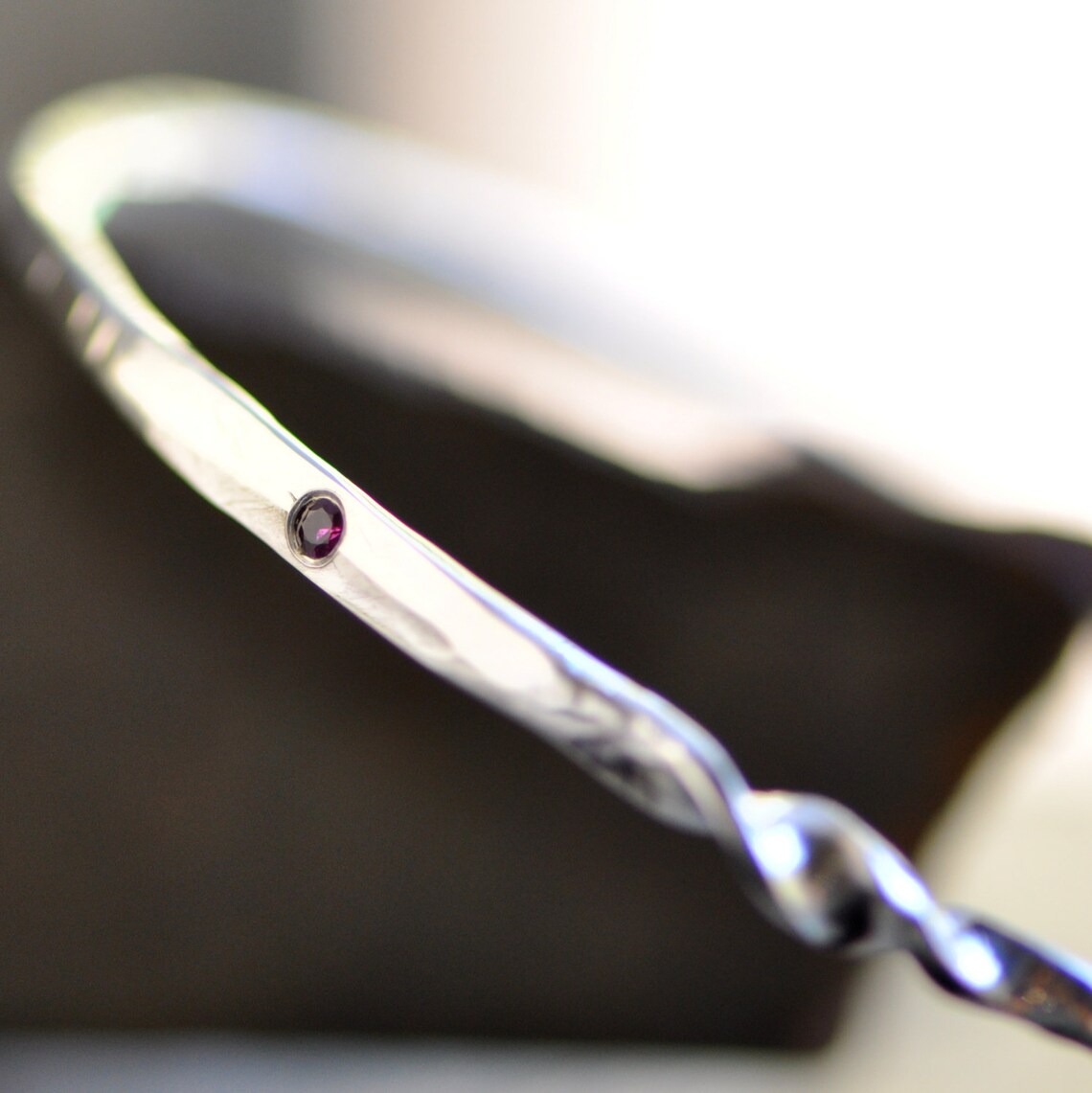 Simple Twist Bangle, Sterling Silver Bangle Bracelet With a Flush Set ...