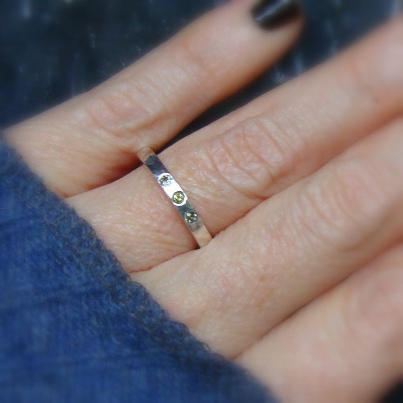 Handcrafted ring with 3 stones flush set in sterling silver | Etsy