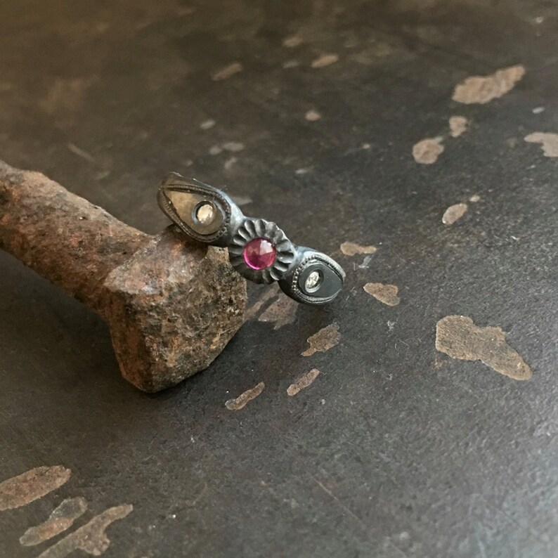 Ruby Relic Ring in Sterling Silver With Diamond Flush - Etsy