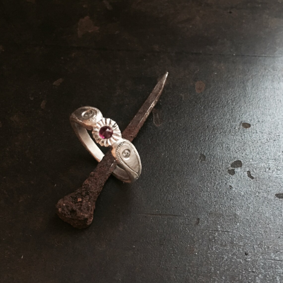 Ruby Relic Ring in Sterling Silver With Diamond Flush - Etsy