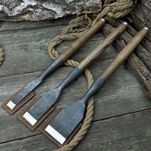 3-piece Flat Short Chisel Set. Sharp Straight Blade. Hand Forged From ...