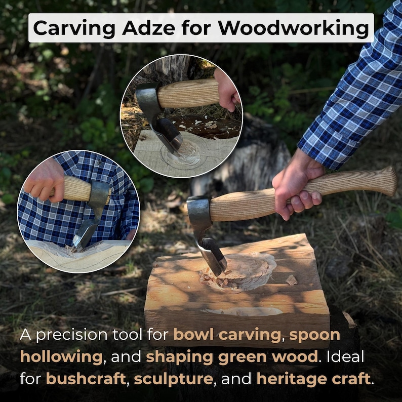 Wood Carving Adze – 52100 Carbon Steel Blade, Ash Wood Handle – Hand ...
