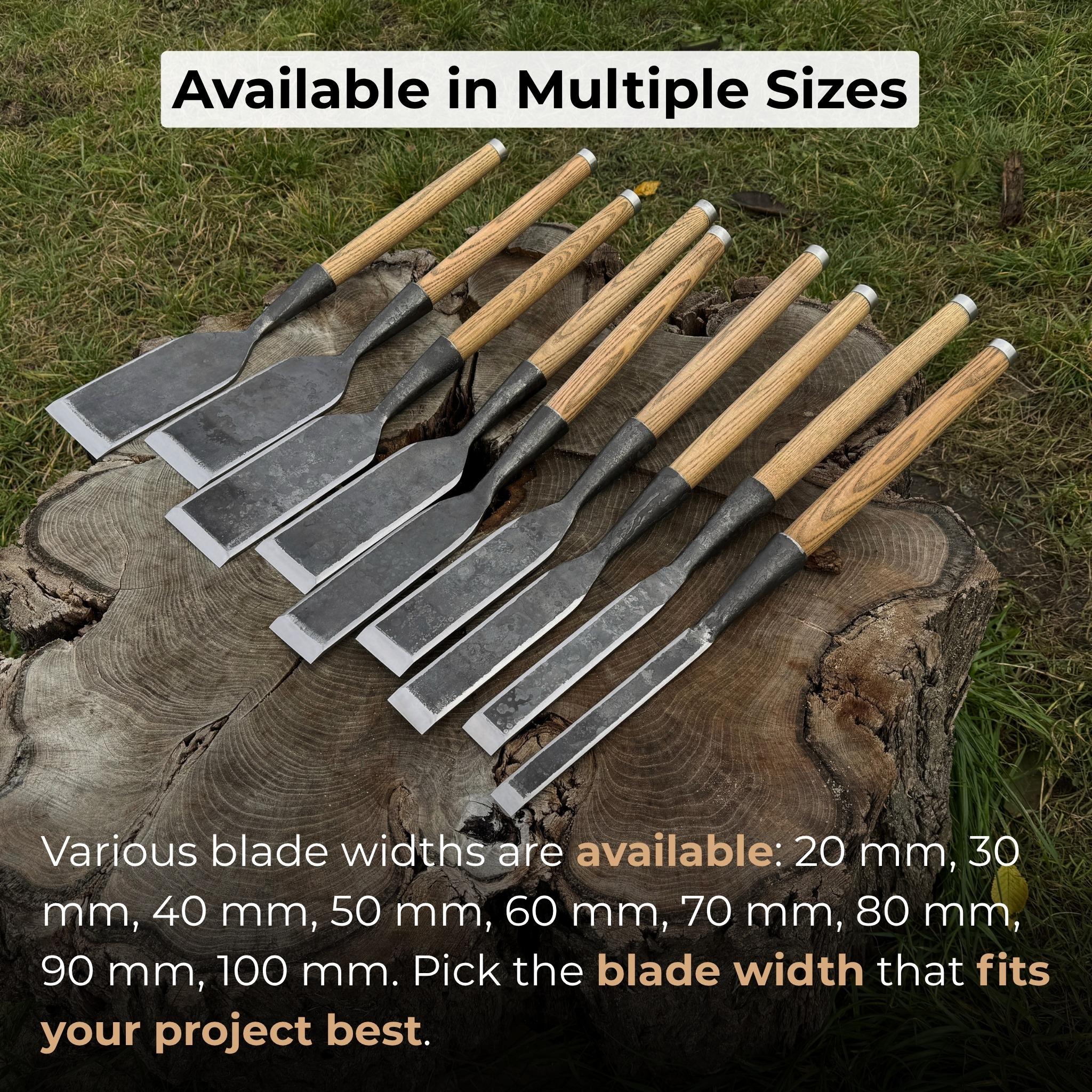 Forged Slick Chisels – 52100 Carbon Steel Blades, Ash Handles, Leather ...