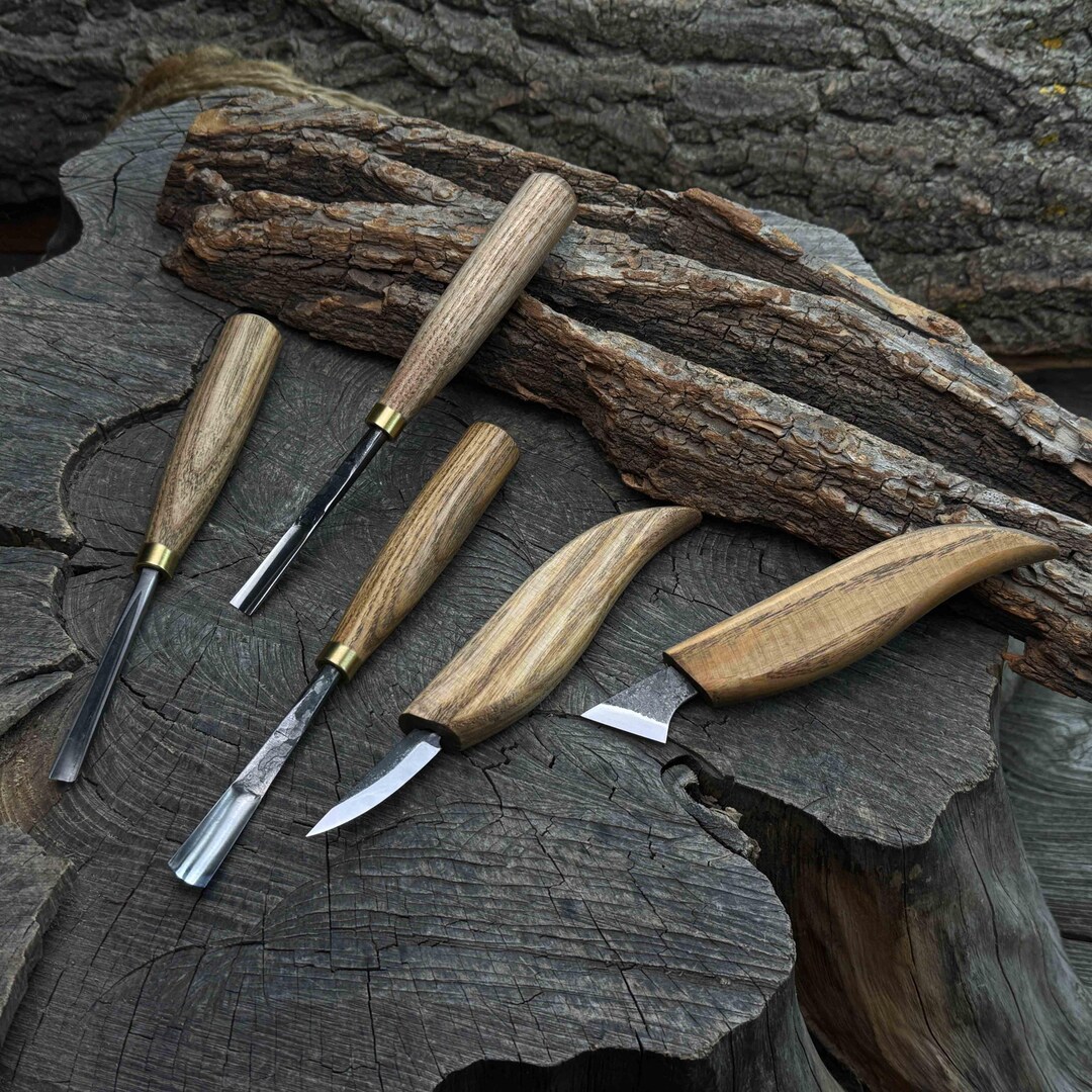 5-piece Forged Carving Tool Set. Sharp Carbon Steel Blades, Ash Wood ...