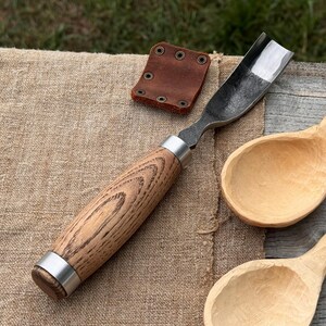 Hand-forged Bent Gouge – 52100 Carbon Steel Blade, Ash Wood Handle ...