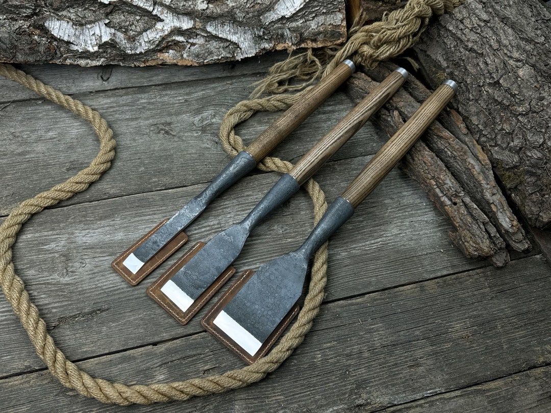 3-piece Flat Short Chisel Set. Sharp Straight Blade. Hand Forged From ...