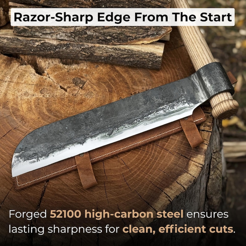 Hand Forged Splitting Froe – 52100 Carbon Steel Blade, Ash Handle ...
