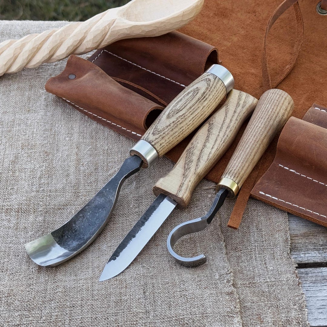 3-piece Spoon Carving Tool Set. Forged 52100 Carbon Steel Blades, Ash ...