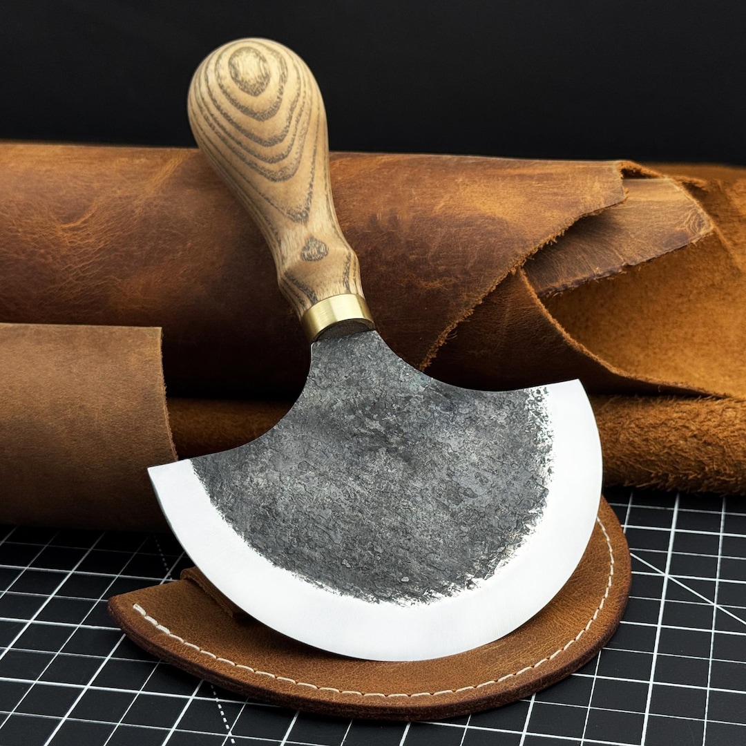 Leather Half Moon Knife. Razor Sharp Blade. Head Knife. Hand Forged ...