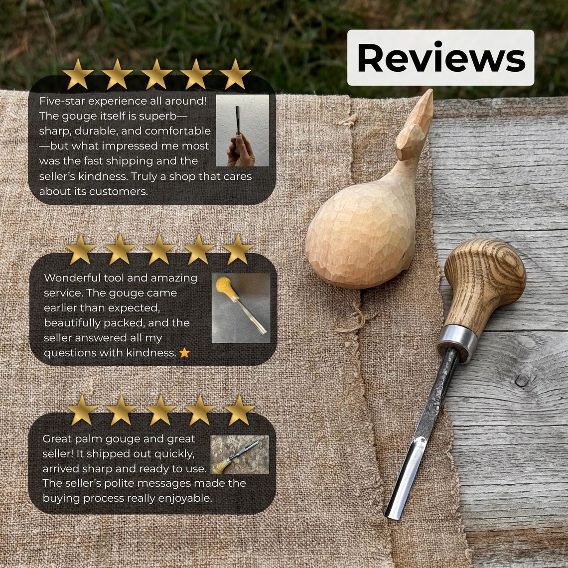 Small Wood Carving Gouge With Palm Handle. Sharp Carbon Steel Blade ...