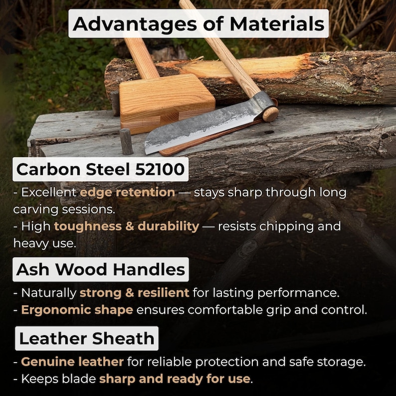 Splitting Froe and Wooden Mallet Set – Hand Forged Wood Splitter Tool ...
