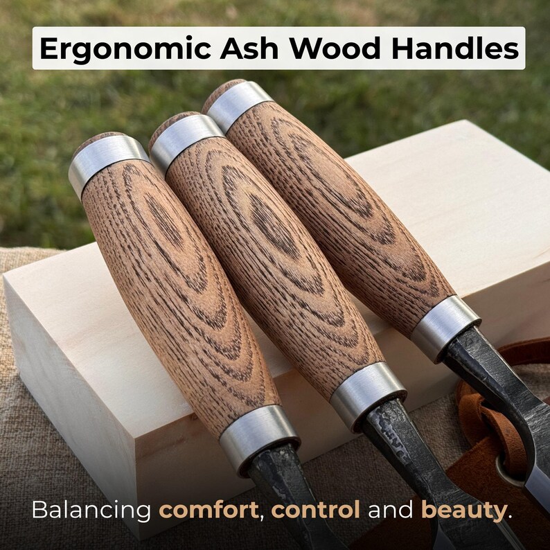 Chisels for Wood Carving – Hand Forged 52100 Carbon Steel Blades, Ash ...