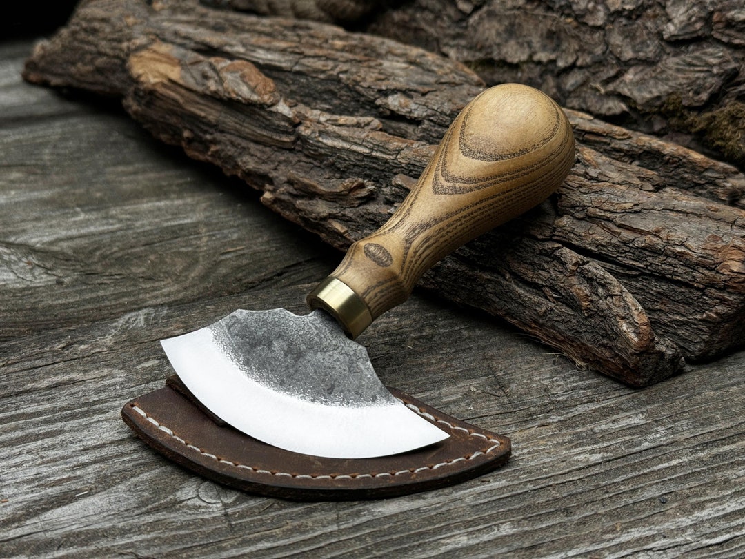 Small Leather Round Knife With Sheath. Razor Sharp Blade. Hand Forged ...