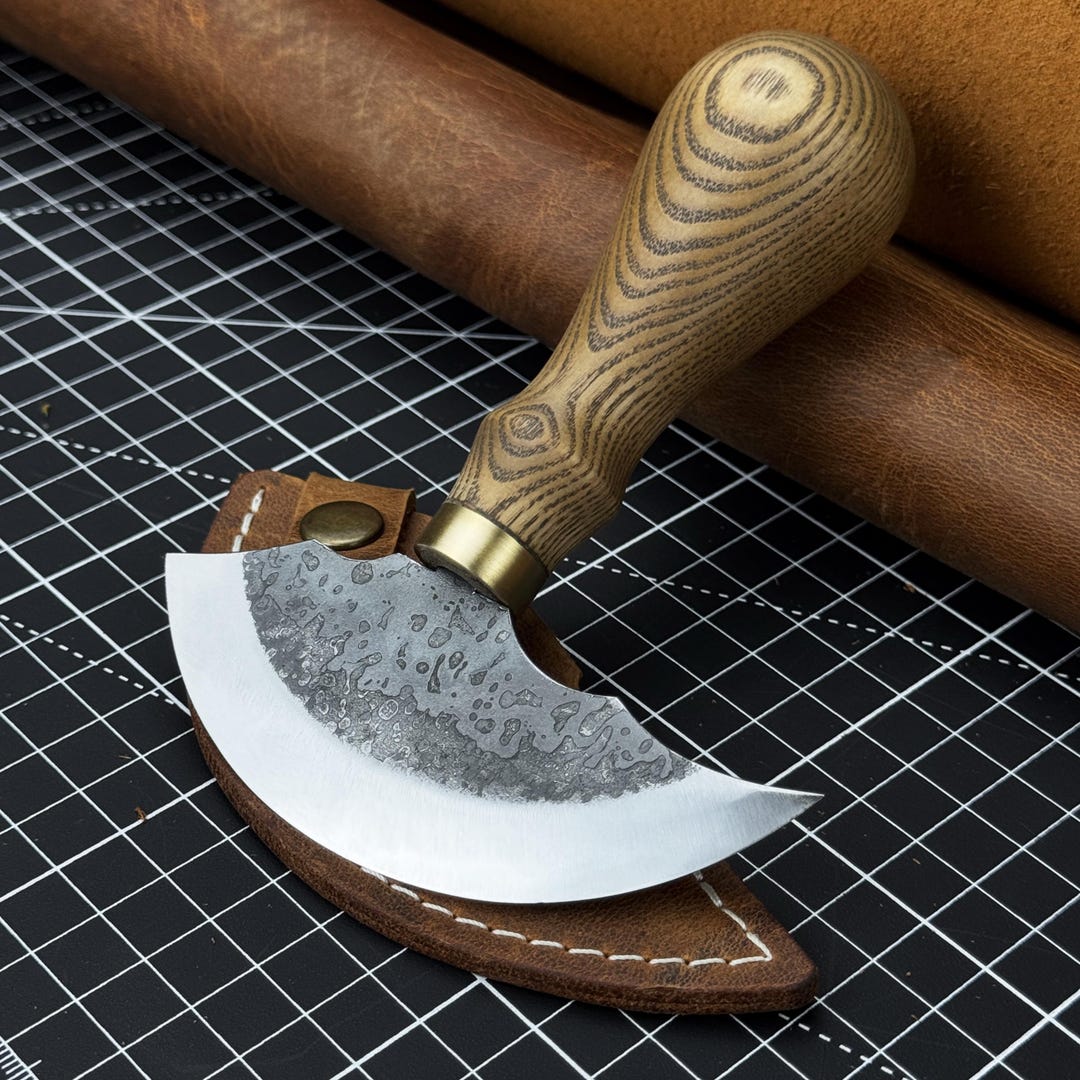 Leather Round Knife. Razor Sharp Blade. Half Moon Knife. Hand Forged ...