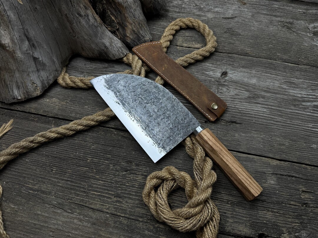 Big Chef Knife, Sharp Blade. Hand Forged From Hardened 52100 Steel, Ash ...