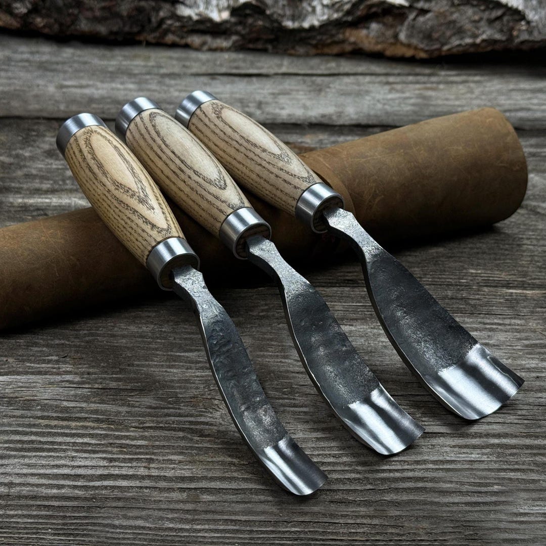 3-piece Hand-forged Spoon Bent Gouge Set – Razor Sharp 52100 Carbon ...