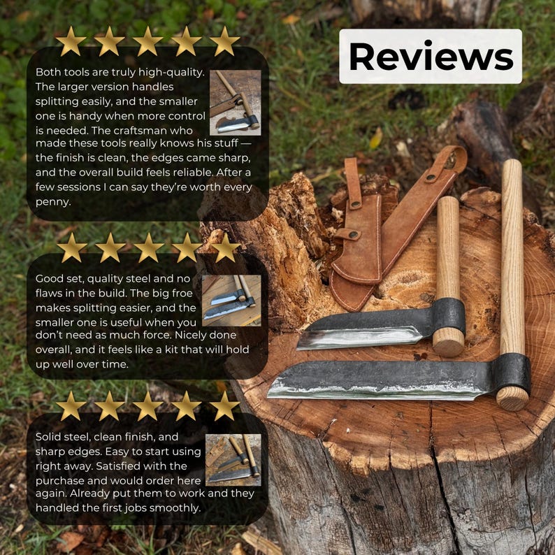 Hand-forged Wood Splitting Froes. Small and Large Sizes. 52100 Carbon ...
