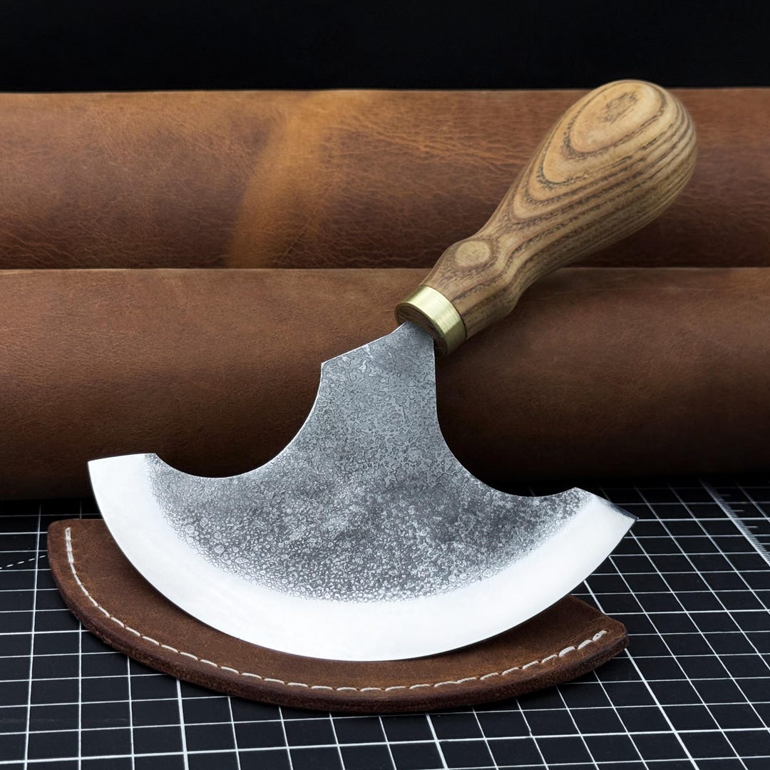Leather Round Knife (half Moon). Razor Sharp Blade. Hand Forged From ...
