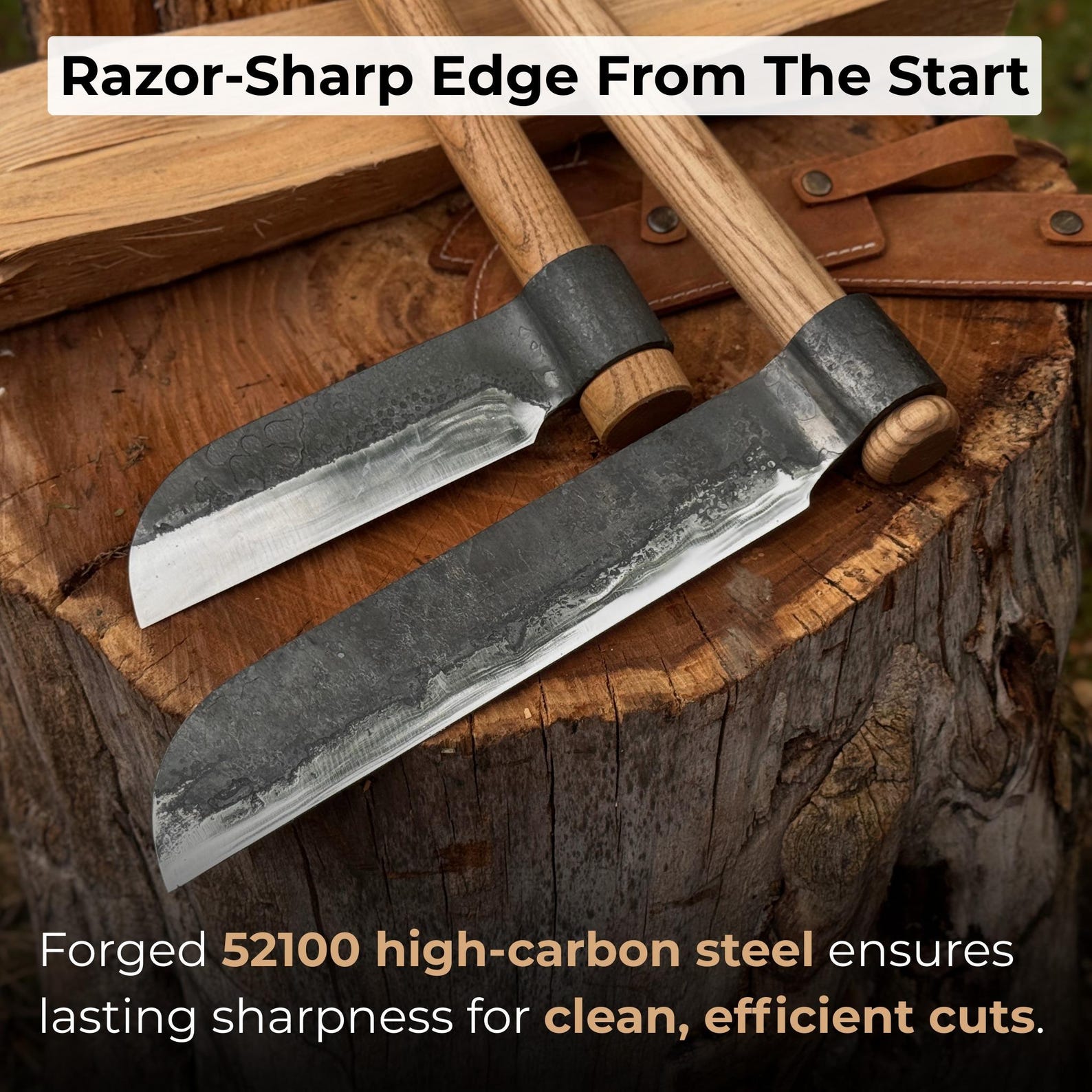 Hand-forged Splitting Froes – 52100 Carbon Steel Blades, Ash Handles ...