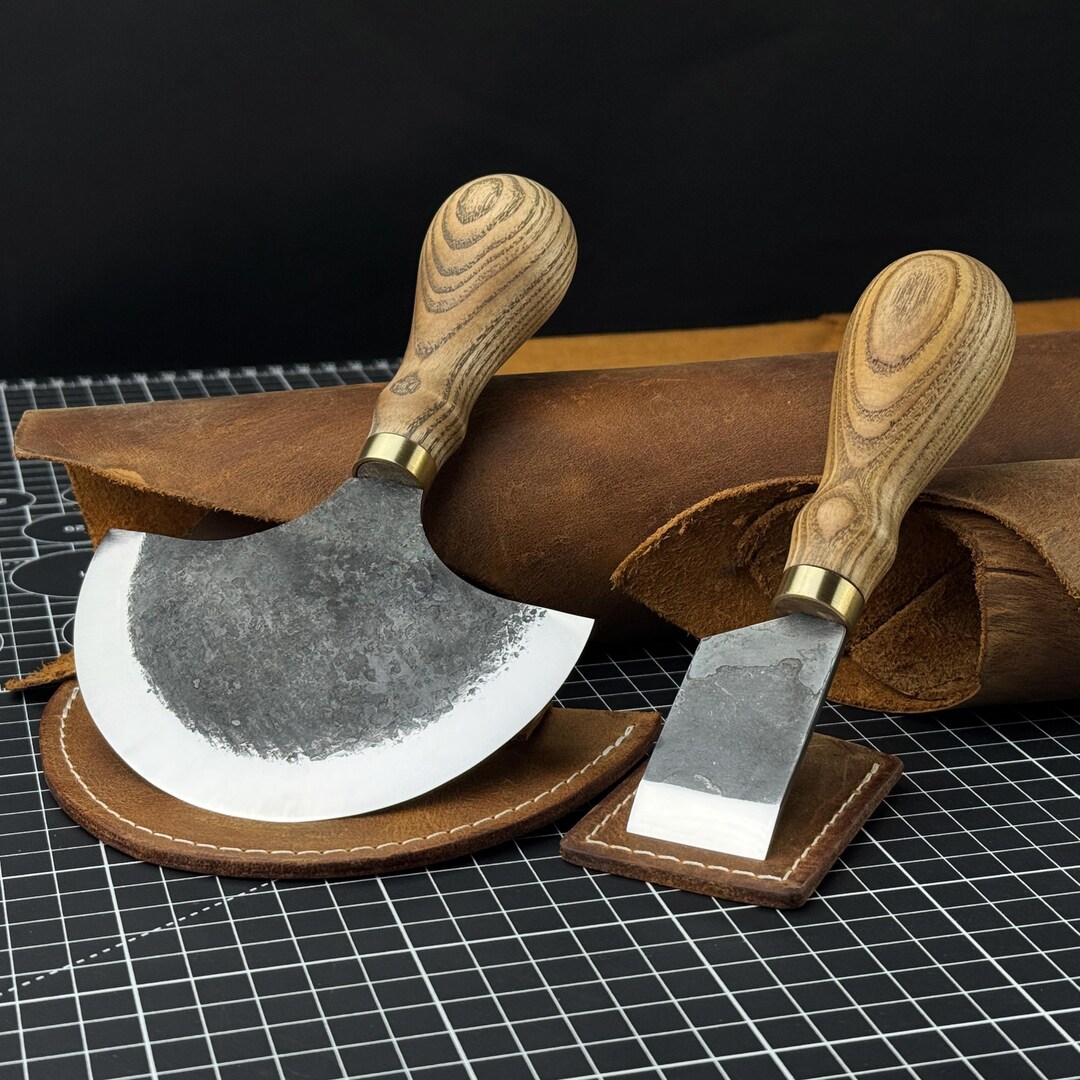 Half-moon Knife and Flat Knife. Set 2pcs. Razor Sharp Blades. Hand ...