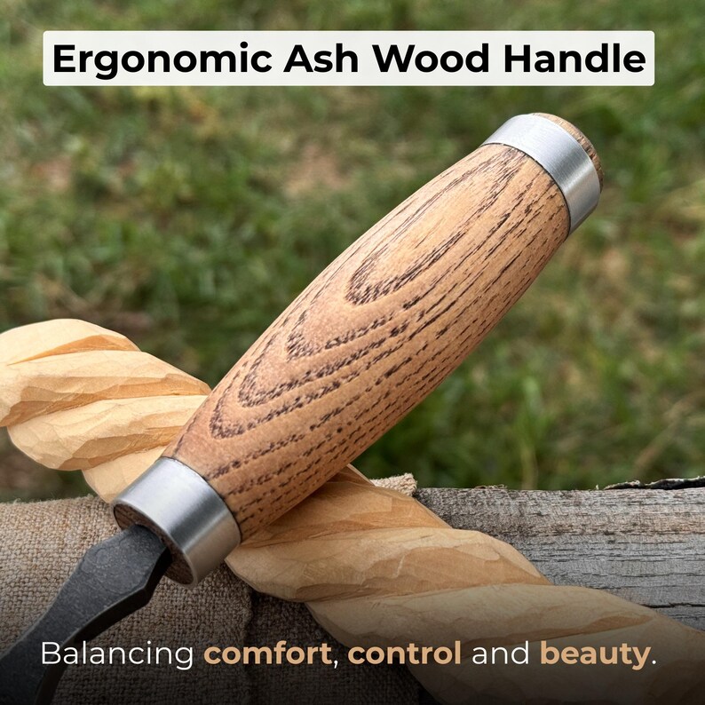 Hand-forged Bent Gouge – 52100 Carbon Steel Blade, Ash Wood Handle ...
