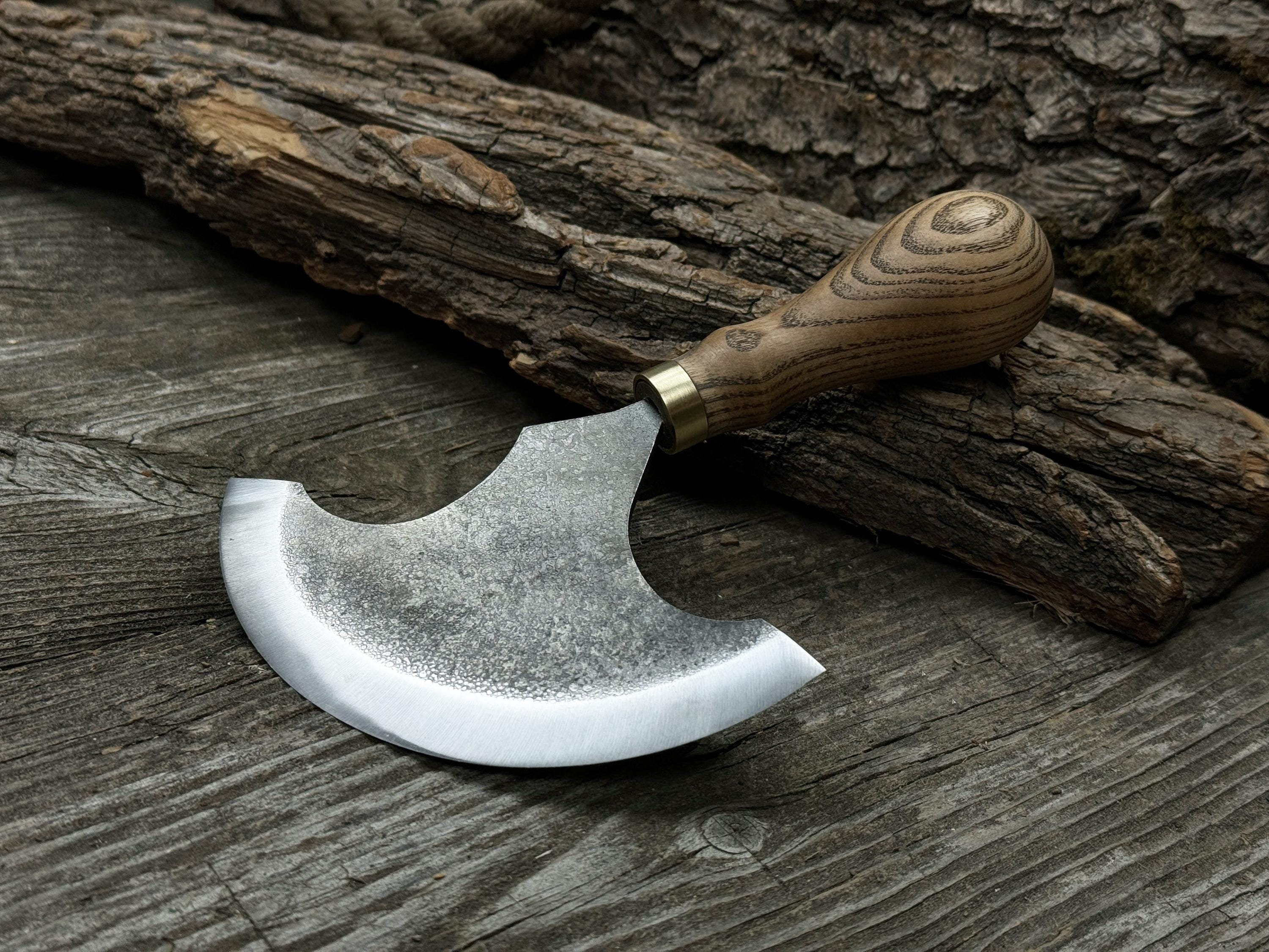Leather Round Knife half Moon. Razor Sharp Blade. Hand Forged From ...