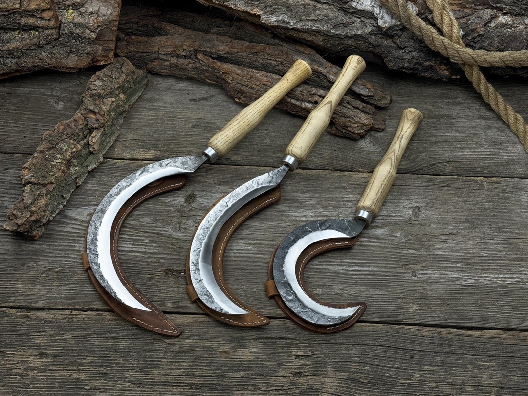 Hand Forged 3 PCS Sickle Set for Gardening. Sharp Carbon Steel Blade ...