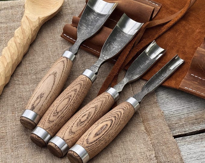 Set of 3 Wood Carving Gouge With Leather Case. Chisels for Woodworkers ...
