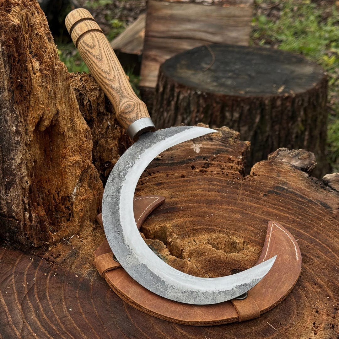 Hand Forged Crescent Moon Sickle for Gardening – 52100 Carbon Steel ...