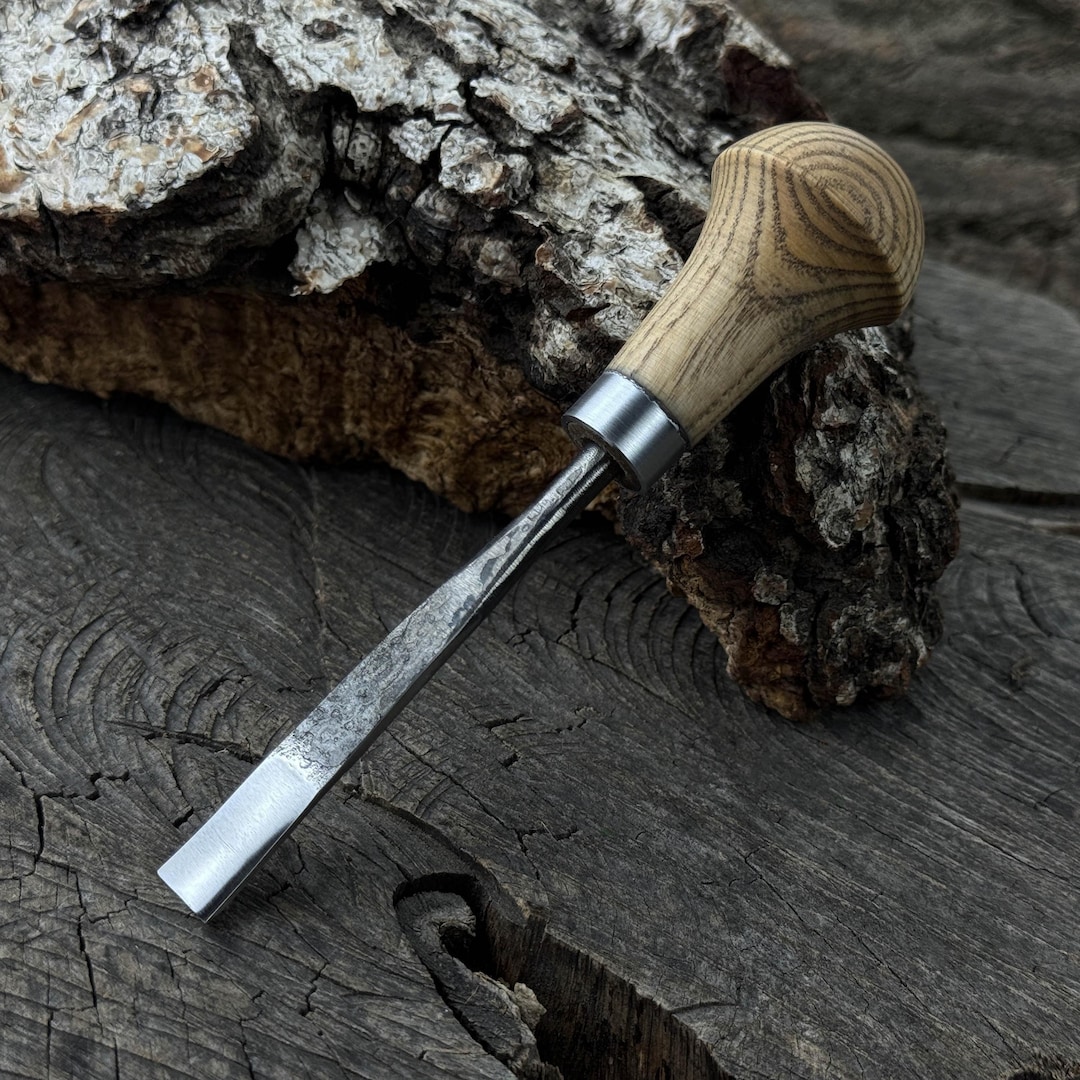 Fishtail Chisel With Palm Handle. Sharp Carbon Steel Blade, Ash Wood ...