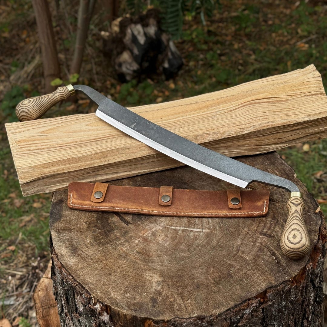 Large Curved Drawknife – Hand Forged 52100 Carbon Steel Blade, Ash ...