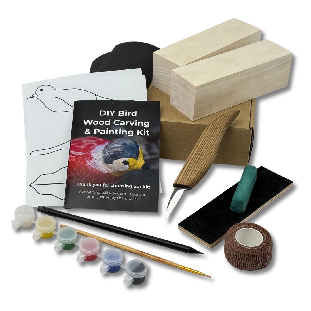 Bird Wood Carving & Painting Kit for Beginners. DIY Whittling Set With ...