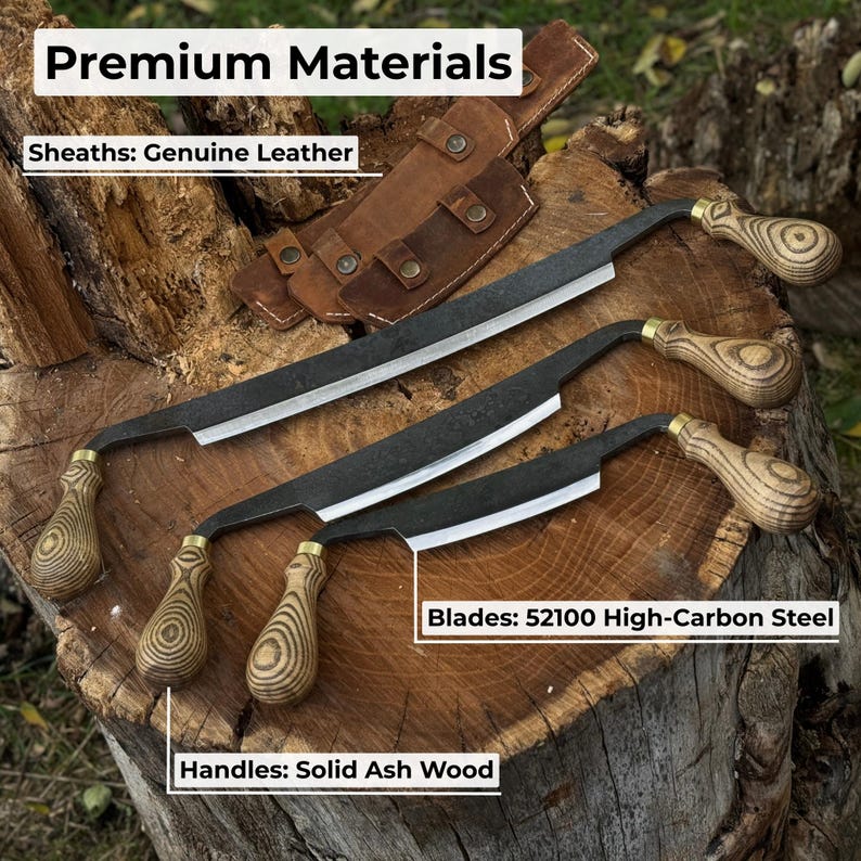 Curved Blade Drawknives – Custom Sizes Available – 52100 Carbon Steel ...