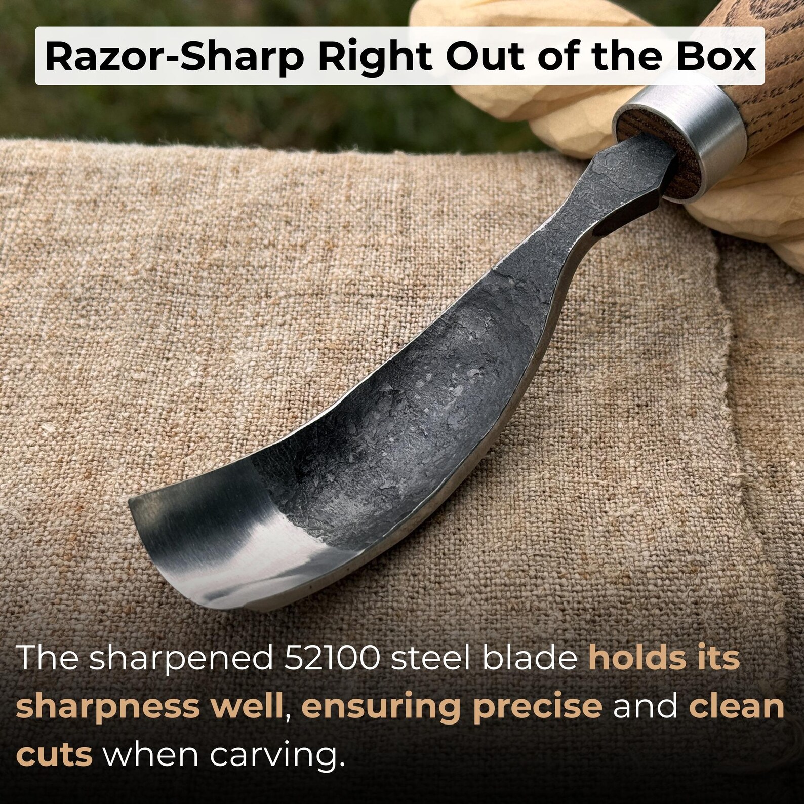 Hand-forged Bent Gouge – 52100 Carbon Steel Blade, Ash Wood Handle ...