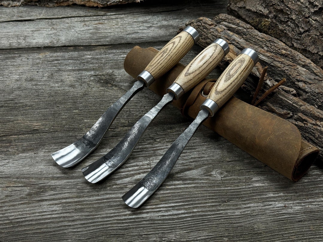 3-piece Long Bent Gouge Set. Razor Sharp Wood Carving Tools. Hand ...