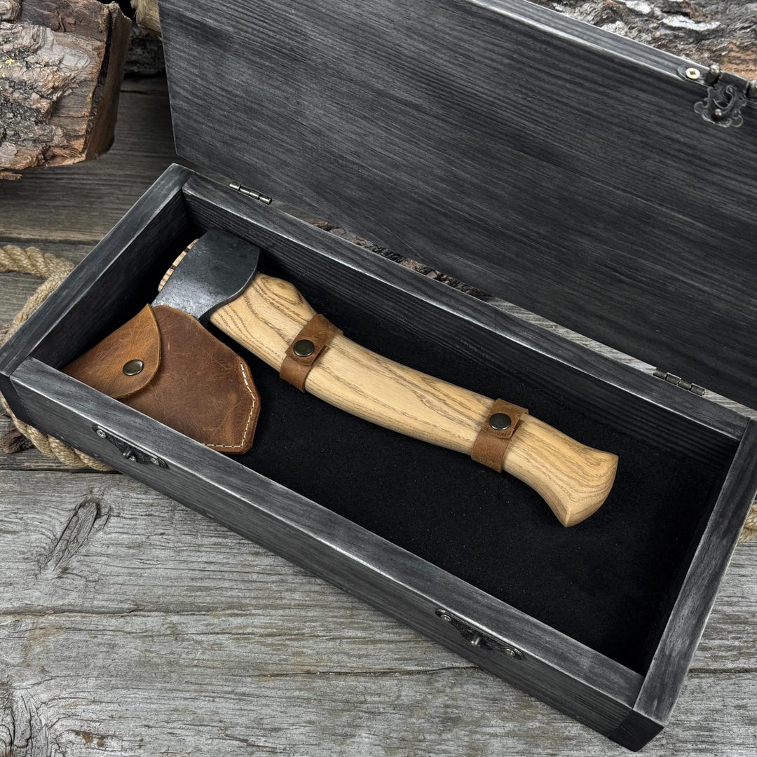 Hand-forged Carving Axe With Wooden Box. Sharp Carbon Steel Blade, Ash ...