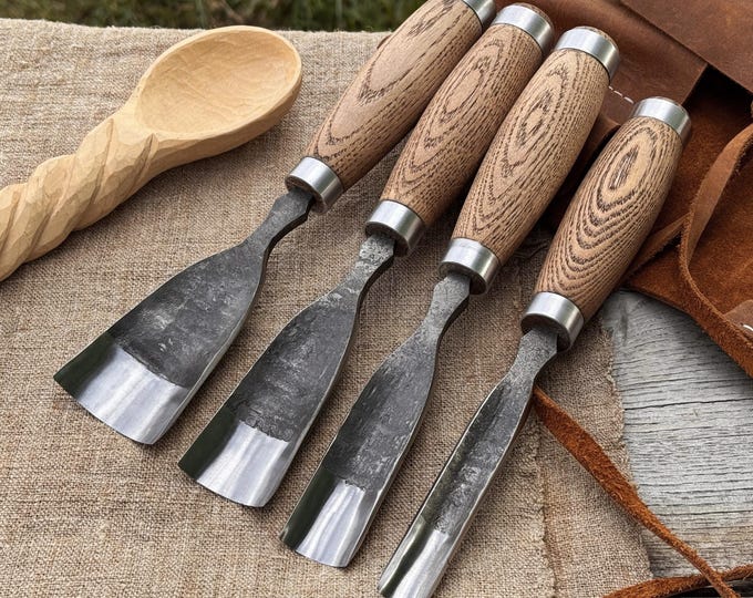 Set of 3 Wood Carving Gouge With Leather Case. Chisels for Woodworkers ...