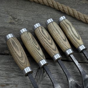 Set of 5 Spoon Gouges. 52100 Carbon Steel Blades, Ash Wood Handles ...