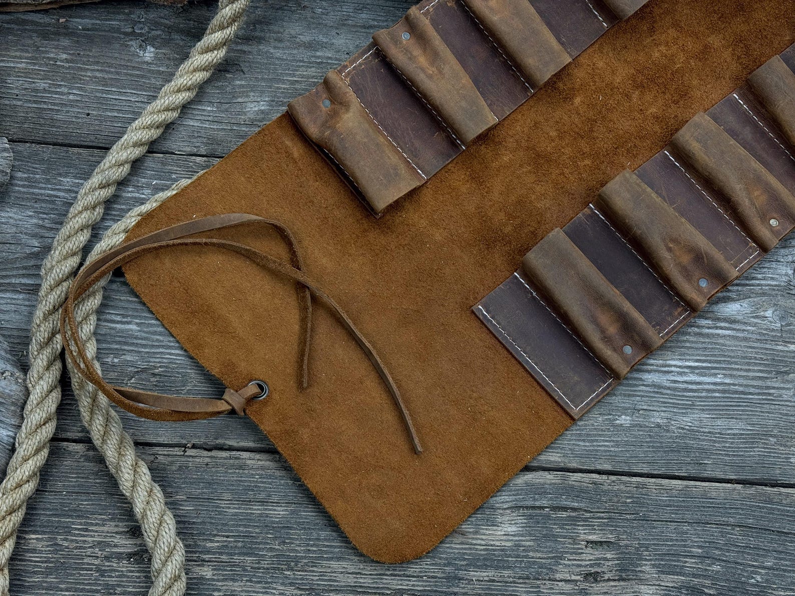 Universal Leather Tool Roll With 10 Pockets. Genuine Leather Crazy ...
