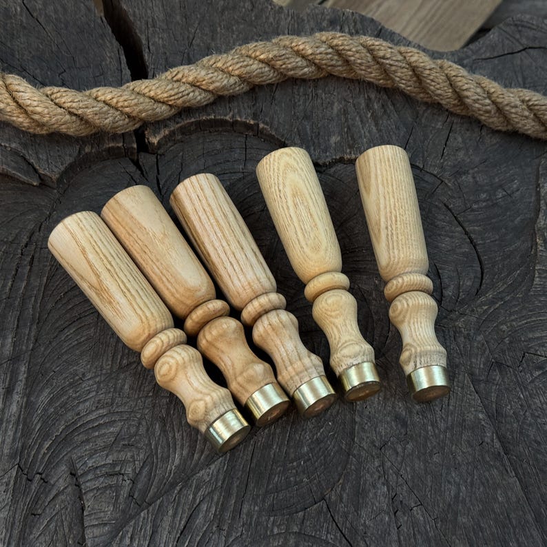 5-piece Ash Wood Handle Set With Brass Rings. Universal Replacement ...